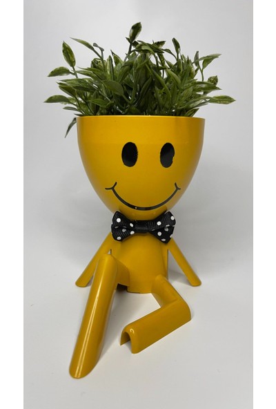 Little Lemur Dekoratif Oturan Figür Saksı Yapay Bitkili