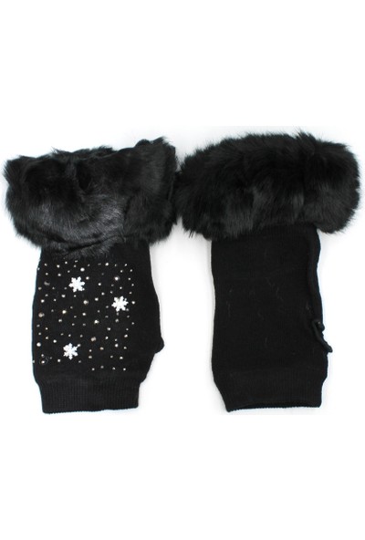 Cappello Siyah Tüylü Taşlı Parmaksız Kadın Eldiven MWG100778R001 Cappello Siyah Tüylü Taşlı Parmaksız Kadın Eldiven MWG100778R001