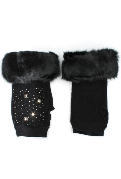 Cappello Siyah Tüylü Taşlı Parmaksız Kadın Eldiven MWG100778R003 Cappello Siyah Tüylü Taşlı Parmaksız Kadın Eldiven MWG100778R003
