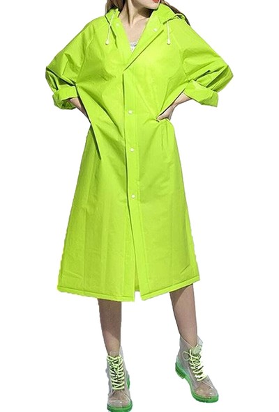 By Marine Kadın Erkek Yağmurluk Kapüşonlu Çıtçıtlı Eva Yeşil Yağmurluk BYMMRC881R12