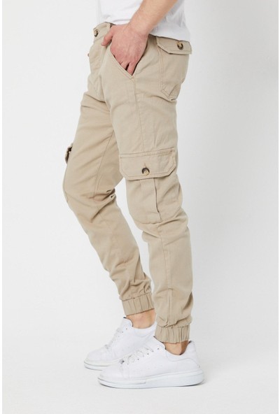 Damga Erkek Paçasi Lastikli Kargo Cep Pantolon Taş