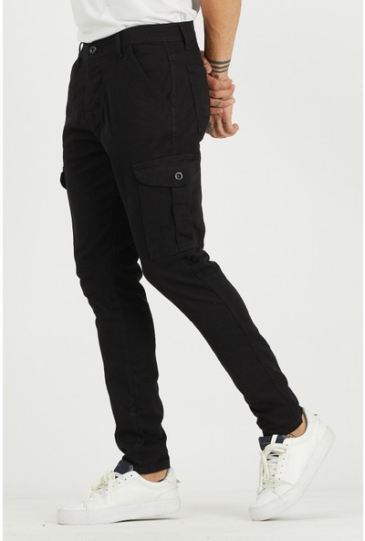 Damga Erkek Kargo Cep Pantolon Siyah