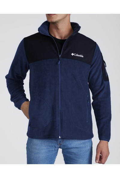 Columbia Indigo Fermuarlı Beyaz Baskılı Erkek Polar