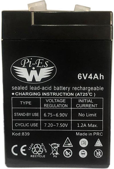 Hhm - Pi-Es 6 Volt 4 Amper Bakımsız Kuru Akü- 6V 4 Ah Üretim Yılı: 2020