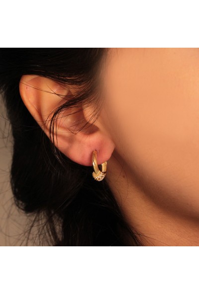 Adil Idil Kuyumculuk 14 Ayar Taşlı Halka Küpe