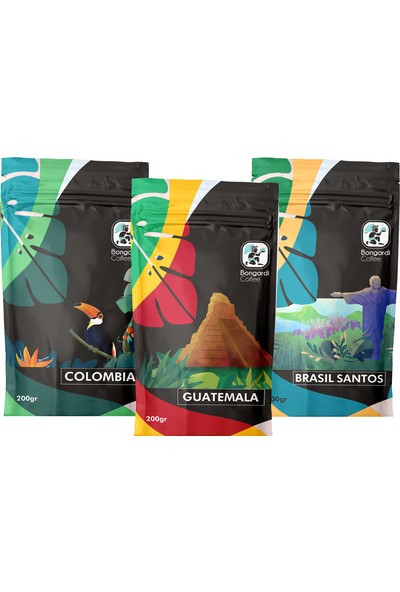 Bongardi Coffee 3 x 200 gr Colombia Guatemala Santos Filtre Kahve Makinesi Uyumlu Öğütülmüş Veya Çekirdek Bongardi Coffee 3 x 200 gr Colombia Guatemala Santos Filtre Kahve Makinesi Uyumlu Öğütülmüş Veya Çekirdek