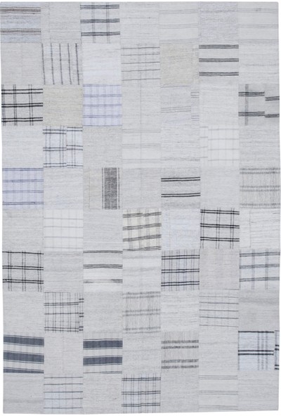 Bespoky Bhez Bej 203X300 cm Patchwork Yün-Pamuk El Dokuma Kilim Alan Halısı