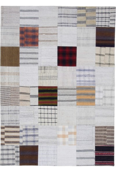 Bespoky Bhez Bej 174X242 cm Patchwork Yün-Pamuk El Dokuma Kilim Alan Halısı