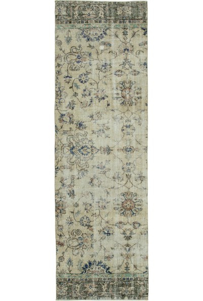 Bespoky Overdyed Bej 92X300 cm Nostaljik Boyalı Yün-Pamuk El Dokuma Alan Halısı