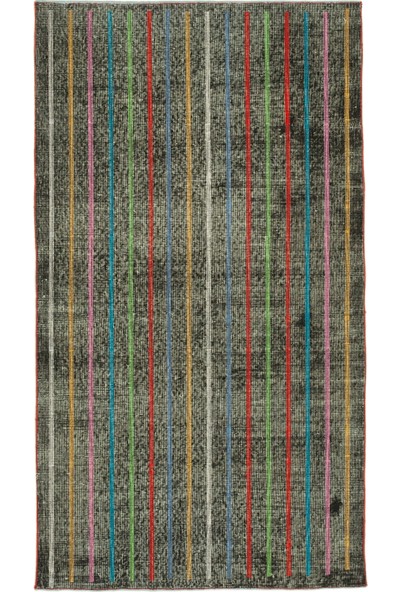 Bespoky Modern Siyah 117X207 cm Çizgili Yün-Pamuk El Dokuma Alan Halısı