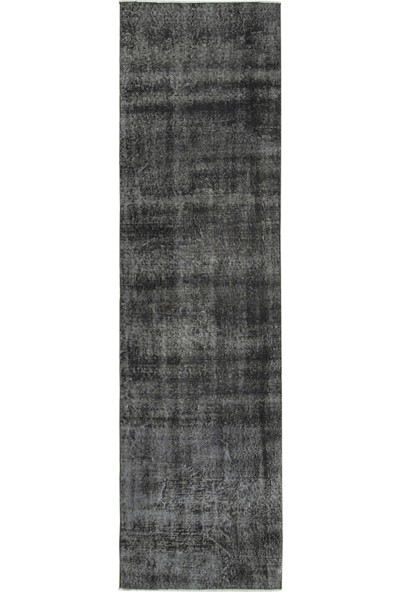 Bespoky Overdyed Siyah 80X290 cm Nostaljik Boyalı Yün-Pamuk El Dokuma Alan Halısı