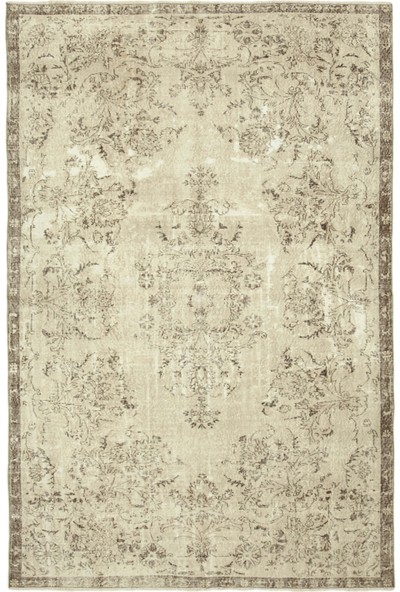 Bespoky Vintage Bej 193X304 cm Geleneksel Oryantal Yün-Pamuk El Dokuma Alan Halısı