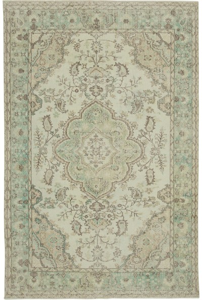 Bespoky Vintage Bej 201X305 cm Geleneksel Oryantal Yün-Pamuk El Dokuma Alan Halısı