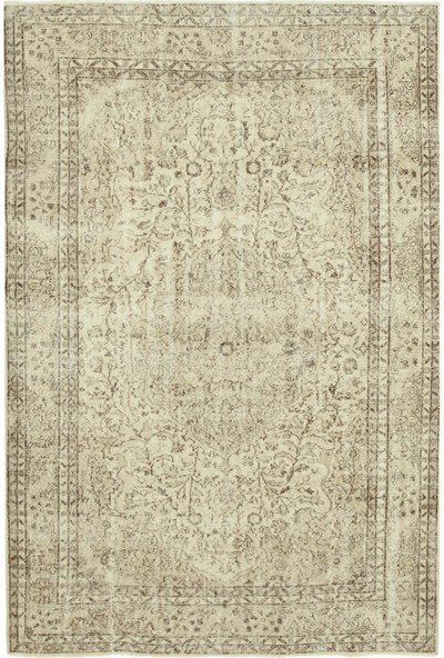 Bespoky Vintage Bej 195X290 cm Geleneksel Oryantal Yün-Pamuk El Dokuma Alan Halısı