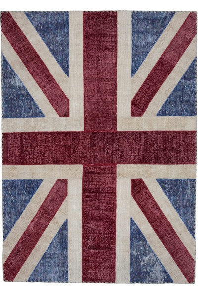 Bespoky Flag Mavi 172X242 cm Patchwork Bayrak Yün-Pamuk El Dokuma Alan Halısı