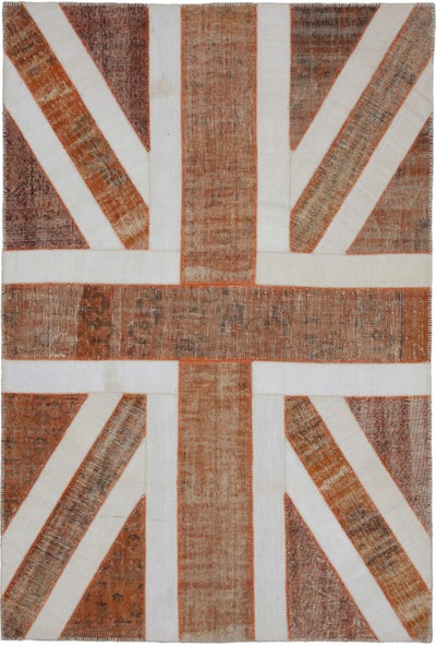 Bespoky Flag Turuncu 202X302 cm Patchwork Bayrak Yün-Pamuk El Dokuma Alan Halısı