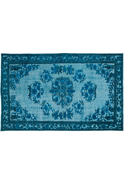Bespoky Carved Turkuaz 170X271 cm Göbekli Yün Pamuk El Dokuma Oyma Alan Halısı