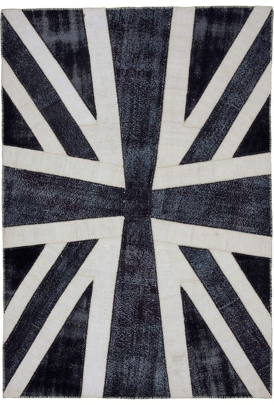 Bespoky Flag Siyah 206X306 cm Patchwork Bayrak Yün-Pamuk El Dokuma Alan Halısı