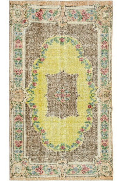 Bespoky Vintage Sarı 150X257 cm Geleneksel Oryantal Yün-Pamuk El Dokuma Alan Halısı