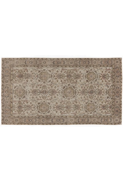Bespoky Vintage Bej 112X204 cm Nostaljik Yün Pamuk El Dokuma Alan Halısı