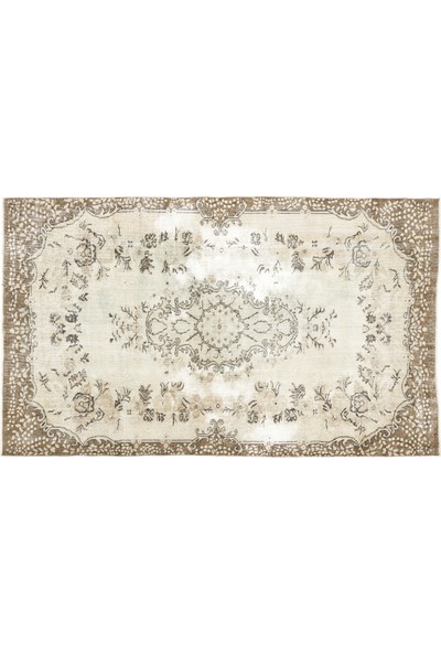 Bespoky Vintage Bej 168X285 cm Geleneksel Oryantal Yün Pamuk El Dokuma Alan Halısı