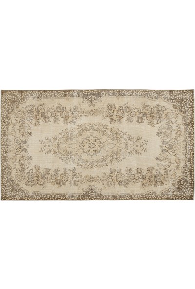 Bespoky Vintage Bej 168X290 cm Geleneksel Oryantal Yün Pamuk El Dokuma Alan Halısı