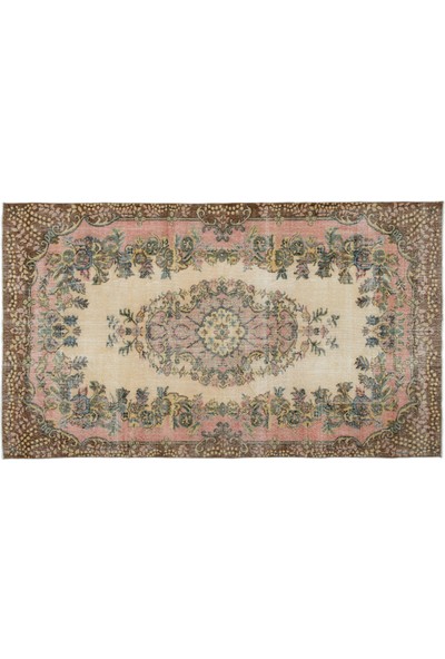 Bespoky Vintage Bej 166X285 cm Göbekli Yün Pamuk El Dokuma Alan Halısı