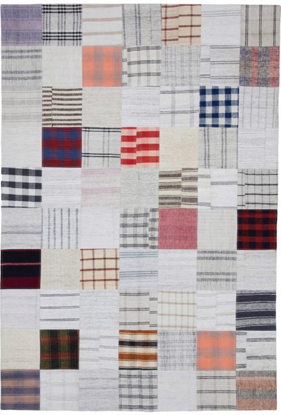 Bespoky Bhez Bej 202X301 cm Patchwork Yün-Pamuk El Dokuma Kilim Alan Halısı