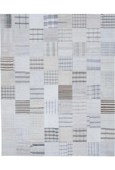 Bespoky Bhez Beyaz 245X305 cm Patchwork Yün-Pamuk El Dokuma Kilim Alan Halısı