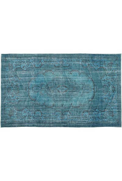 Bespoky Vintage Turkuaz 178X283 cm Geleneksel Oryantal Yün Pamuk El Dokuma Alan Halısı