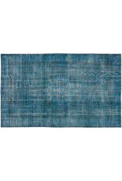 Bespoky Vintage Turkuaz 163X268 cm Geleneksel Oryantal Yün Pamuk El Dokuma Alan Halısı