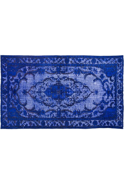 Bespoky Carved Mavi 172X290 cm Göbekli Yün Pamuk El Dokuma Oyma Alan Halısı