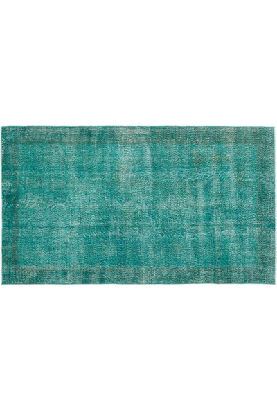 Bespoky Vintage Turkuaz 154X266 cm Geleneksel Oryantal Yün Pamuk El Dokuma Alan Halısı