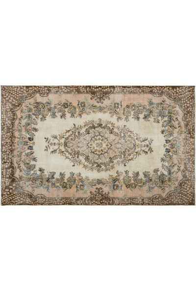 Bespoky Vintage Bej 170X276 cm Geleneksel Oryantal Yün Pamuk El Dokuma Alan Halısı