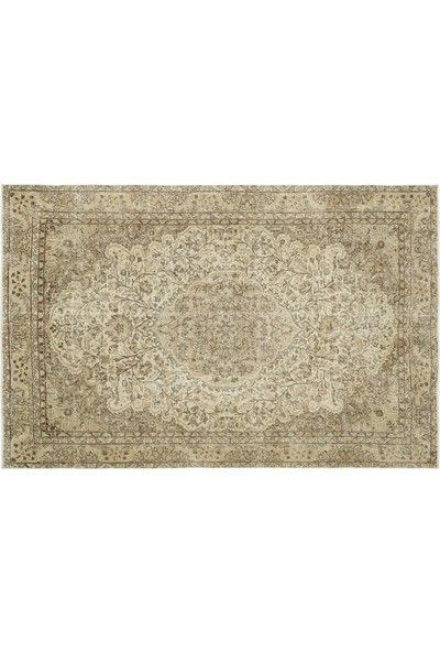 Bespoky Vintage Bej 185X280 cm Geleneksel Oryantal Yün Pamuk El Dokuma Alan Halısı