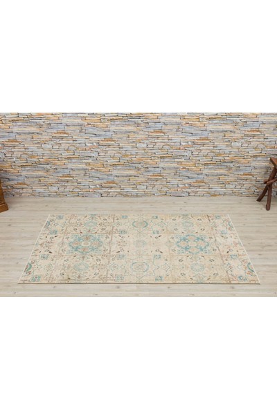 Bespoky Vintage Mavi Multicolor 115X201 cm Çiçekli Yün Pamuk El Dokuma Alan Halısı Bespoky Vintage Mavi Multicolor 115X201 cm Çiçekli Yün Pamuk El Dokuma Alan Halısı