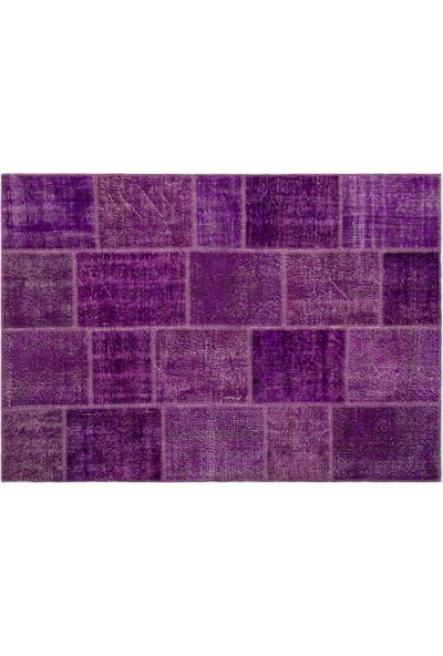 Bespoky Fourtypatch Mor 160X230 cm Patchwork Yün Pamuk El Dokuma Alan Halısı Bespoky Fourtypatch Mor 160X230 cm Patchwork Yün Pamuk El Dokuma Alan Halısı