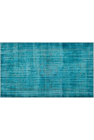 Bespoky Vintage Turkuaz 156X268 cm Geleneksel Oryantal Yün Pamuk El Dokuma Alan Halısı