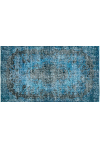 Bespoky Vintage Turkuaz 156X271 cm Geleneksel Oryantal Yün Pamuk El Dokuma Alan Halısı