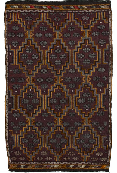 Bespoky Jijim Kahve 190X302 cm Geometrik Keçi Yünü Pamuk El Dokuma Kilim Alan Halısı