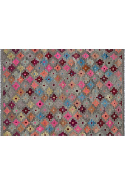 Bespoky Khandahar Kahve Renkli 172X243 cm Geometrik Yün Pamuk El Dokuma Kilim Alan Halısı