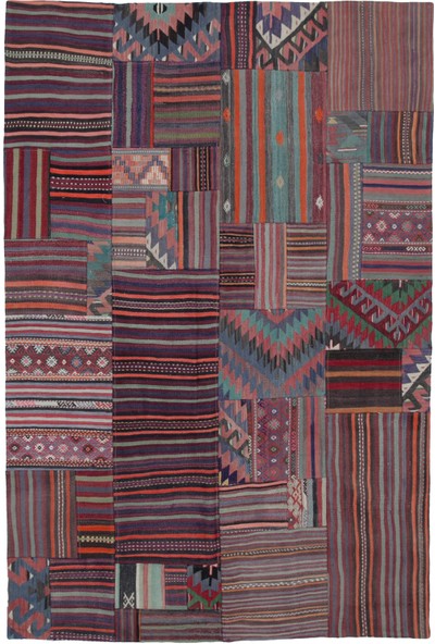Bespoky Anadolu 202X300 cm Patchwork Yün-Pamuk El Dokuma Kilim Alan Halısı