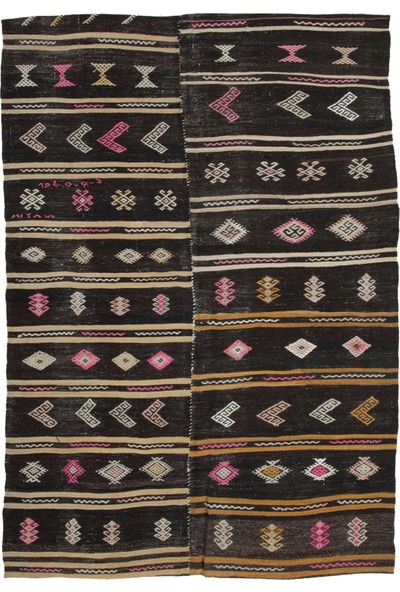 Bespoky Cashmere Kahve 192X280 cm Etnik Keçi Yünü Pamuk El Dokuma Kilim Alan Halısı