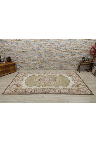 Bespoky Vintage 174X294 cm Çiçekli Göbekli Yün Pamuk El Dokuma Alan Halısı