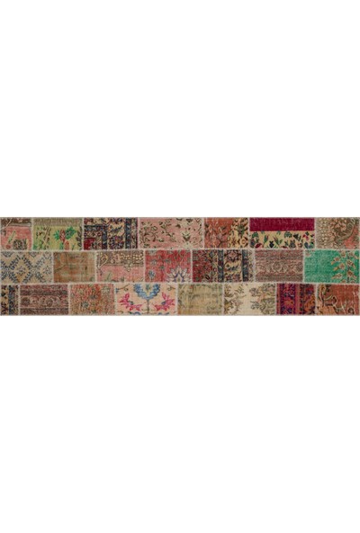 Fourtypatch 80X300 cm Patchwork Yün Pamuk El Dokuma Alan Halısı
