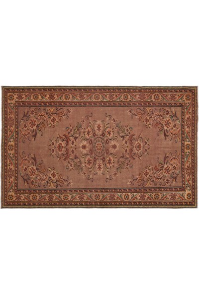 Bespoky Vintage Kahve 170X274 cm Göbekli Yün Pamuk El Dokuma Alan Halısı