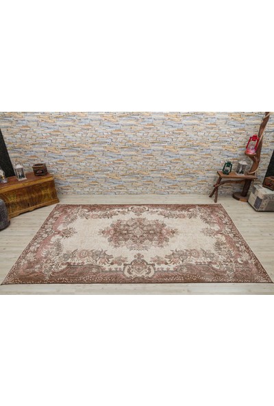 Bespoky Vintage 180X310 cm Çiçekli Göbekli Yün Pamuk El Dokuma Alan Halısı