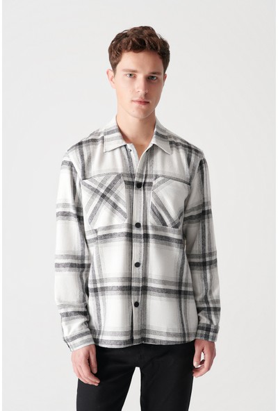 AVVA Erkek Beyaz-Gri Kareli Klasik Yaka Overshirt Cepli Çıtçıtlı Ceket Mont A12Y6084 AVVA Erkek Beyaz-Gri Kareli Klasik Yaka Overshirt Cepli Çıtçıtlı Ceket Mont A12Y6084