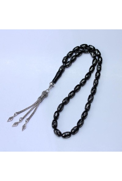 Suat Yalçın Takı ve Tespih Çift Sıra Burgu Dörtlü Işlemeli Oltu Taşı Tesbih