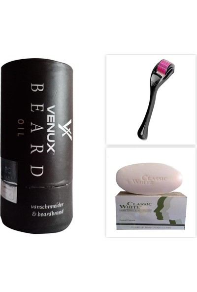 Venüx Venux Sakal Serumu - Derma Roller ve Classic White Sabun Venüx Venux Sakal Serumu - Derma Roller ve Classic White Sabun
